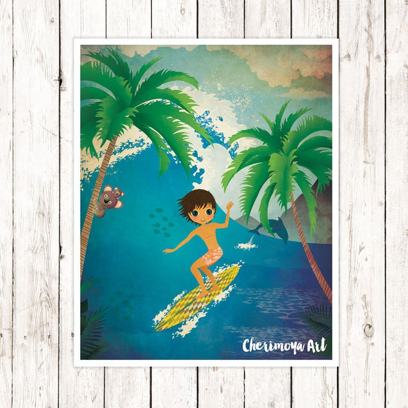 Boy Surfer Wall Art Surf Art Boy Surf wall Decor by CherimoyaArt