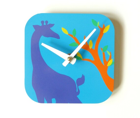 Items similar to Purple and Blue Giraffe Clock - Modern Wall Clock for ...