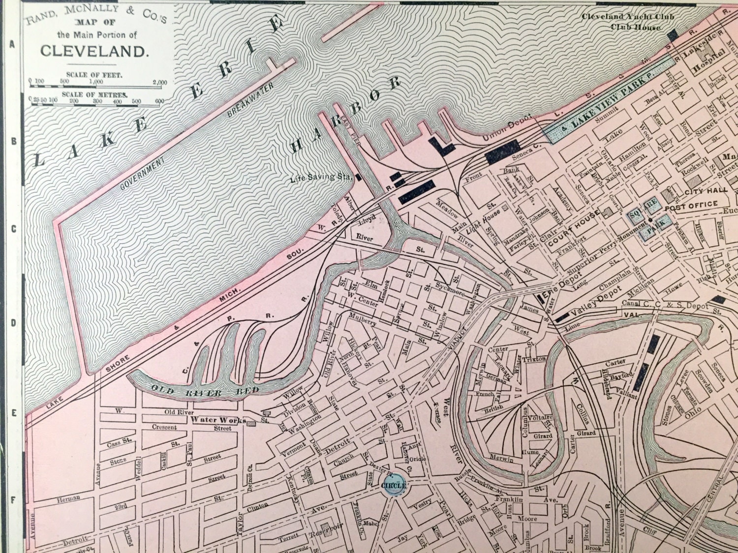 1900 Antique Map of Cleveland Main Portion