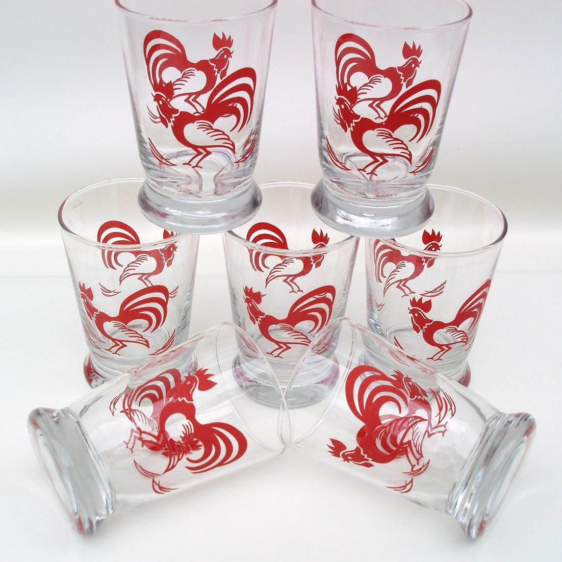 Vintage Libbey Glasses Rooster Juice Glasses Red Rooster