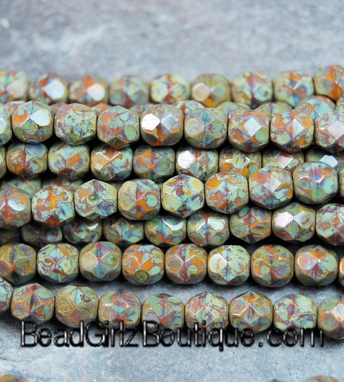 Goldenrod Picasso Czech Glass Bead 6mm Round 25 Pc