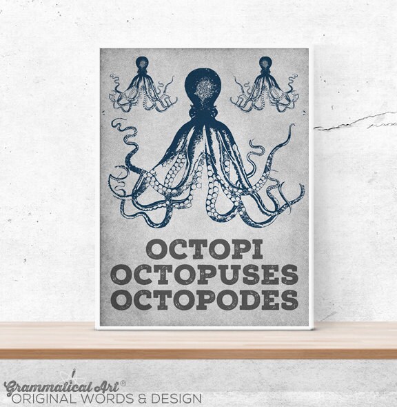 Octopus Art Octopus Print Plural of Octopus by GrammaticalArt