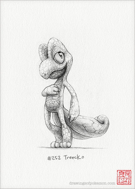 Treecko 5 x 7 print pokemon drawing art artwork