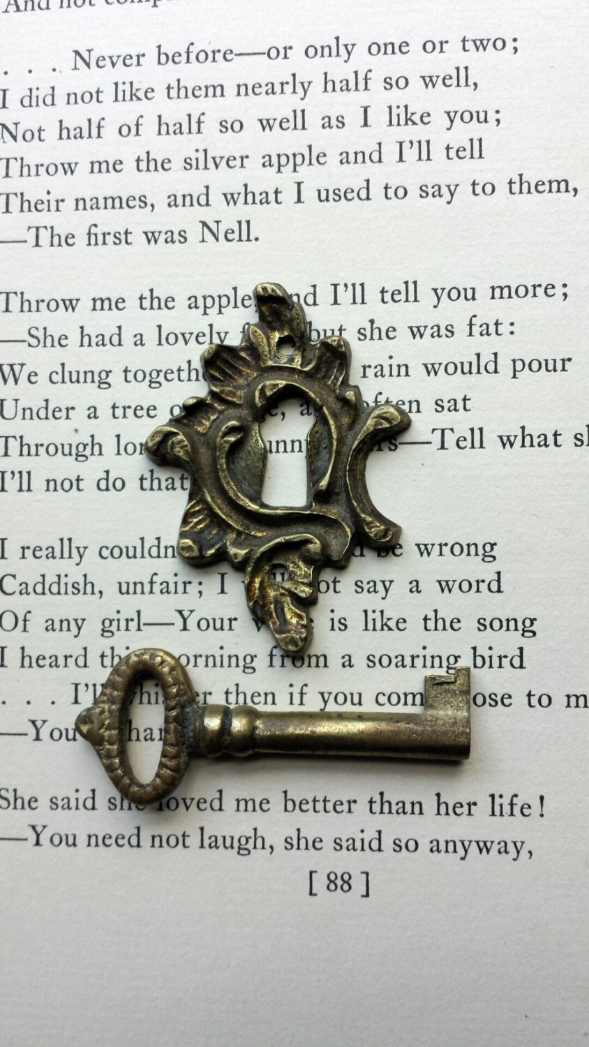 Vintage Antique Brass Keyhole Cover and Key, Keyhole Escutcheon Set ...