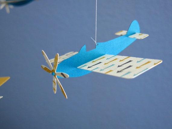 Paper Airplane Mobile Yellow & Blue Arrows
