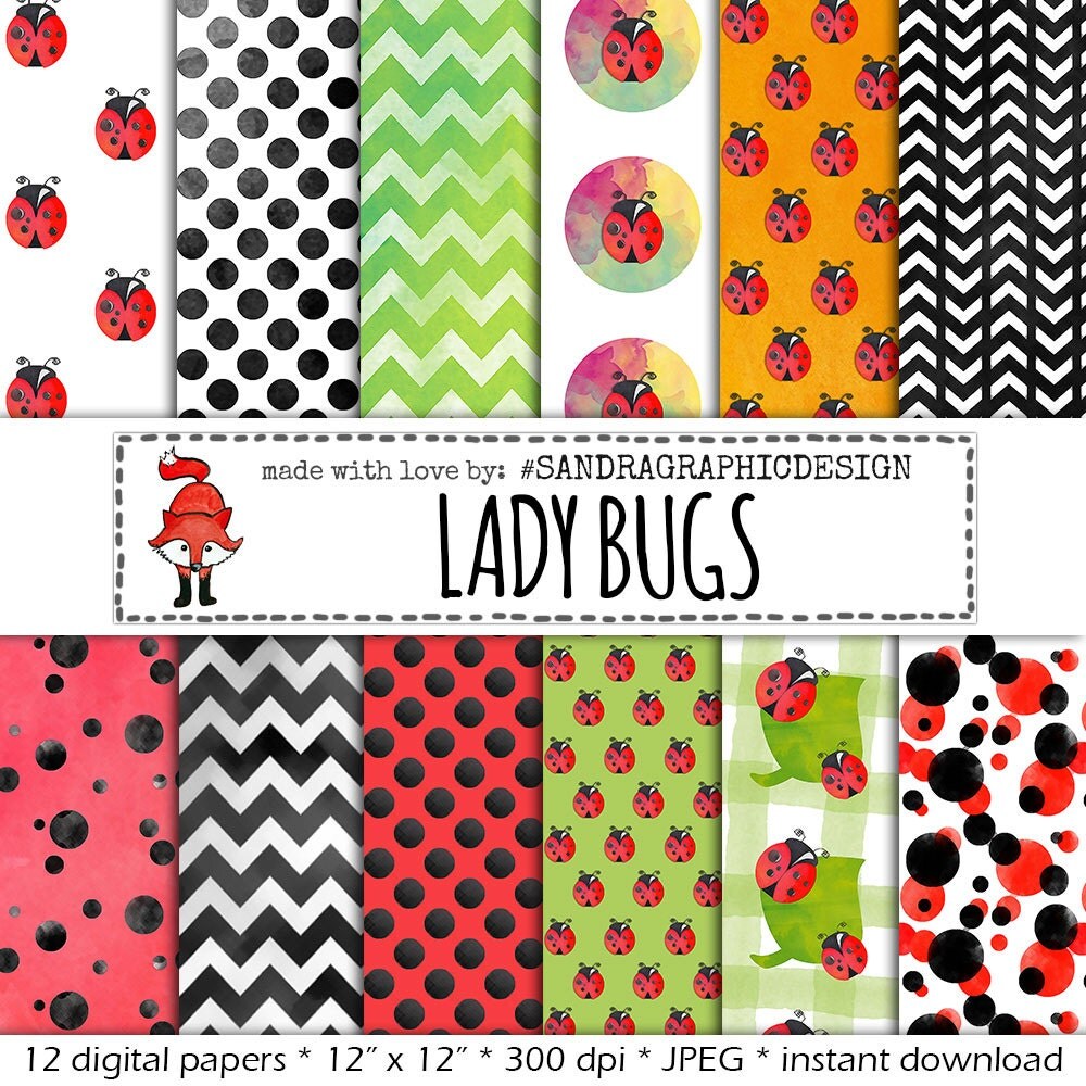 Ladybug digital paper: “LADYBUG” with ladybugs backgrounds and other ...