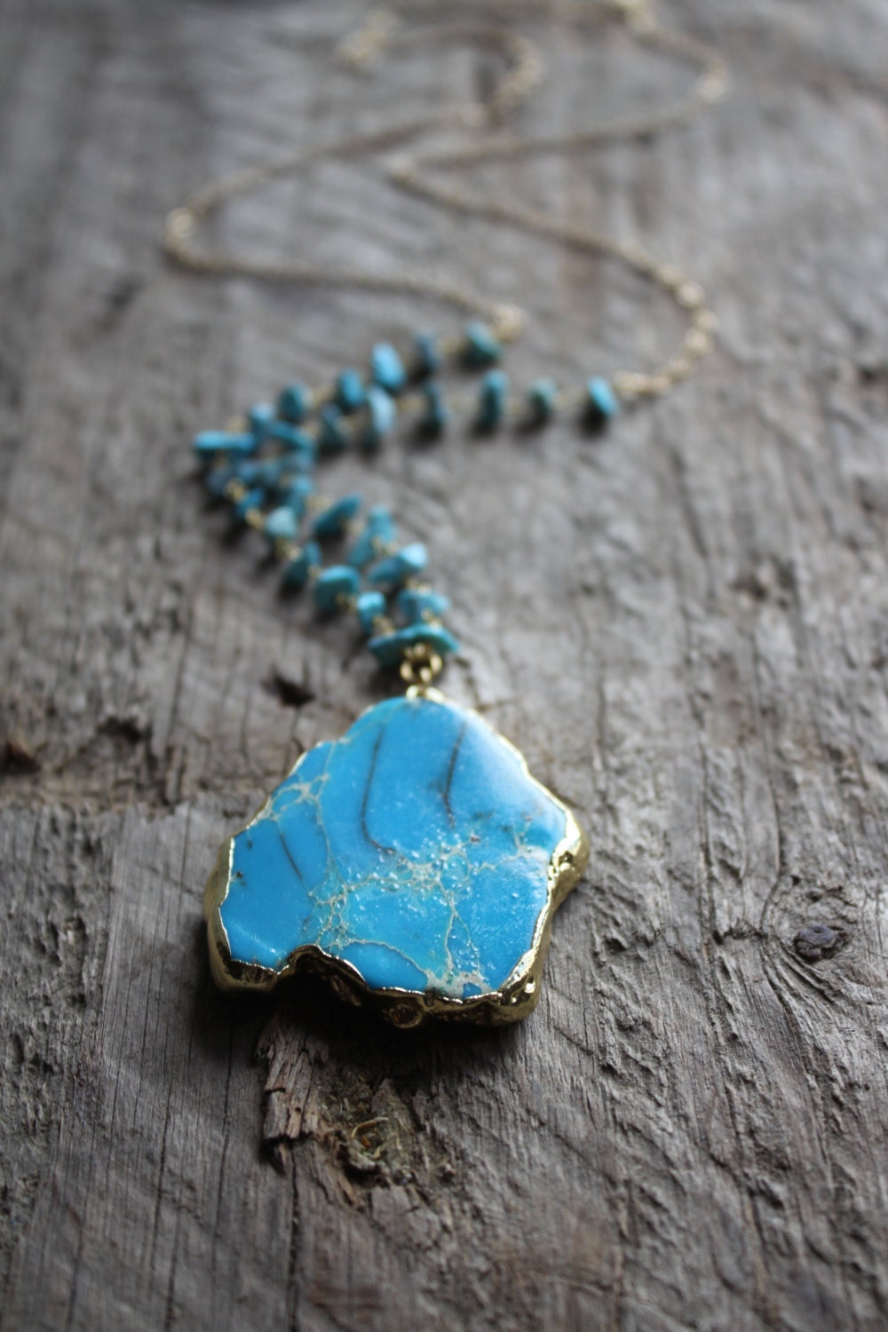 Gold Edged Turquoise Ocean Jasper Stone Necklace with