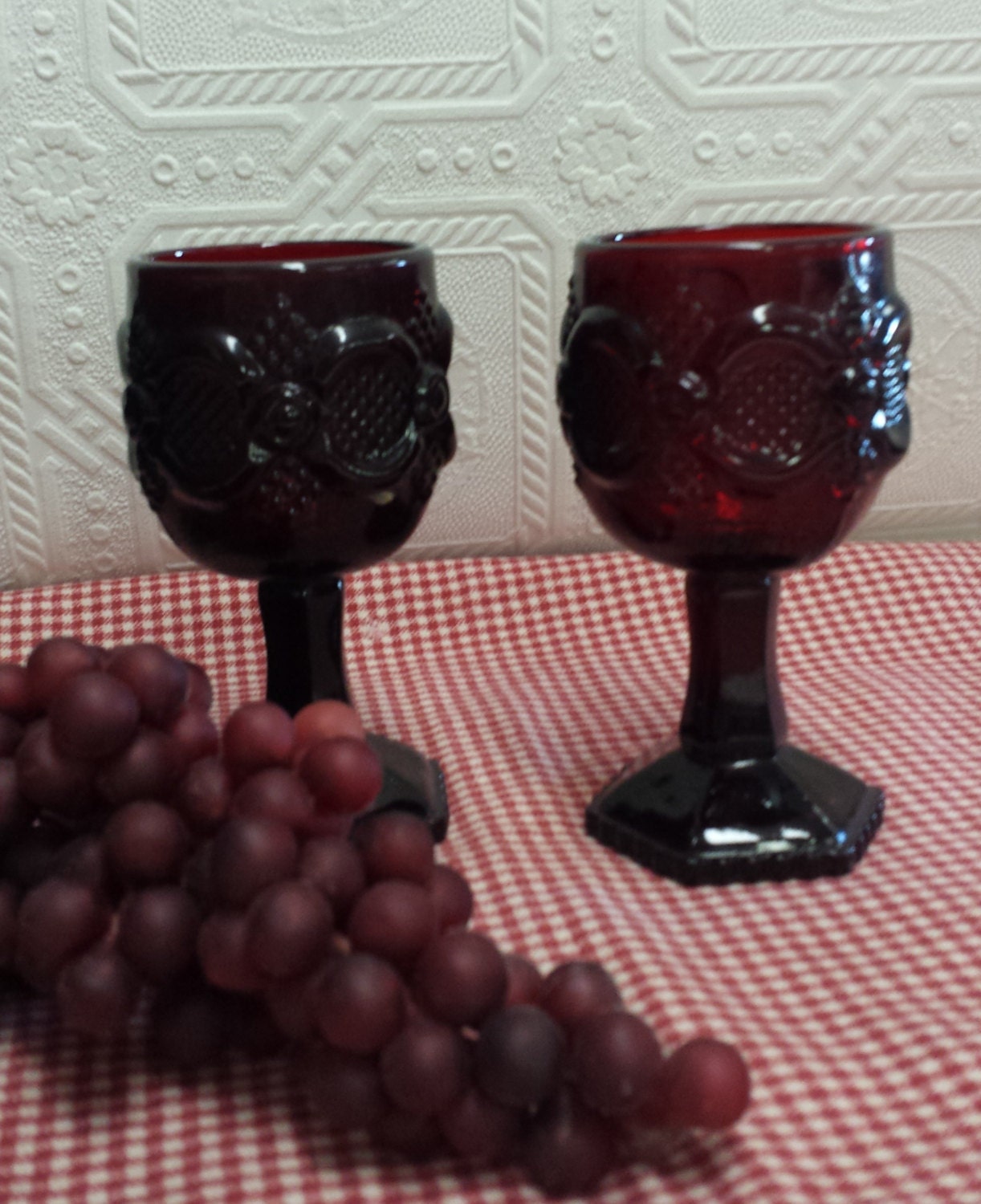 Set of Two 2 Vintage Avon Ruby Red Wine Glasses