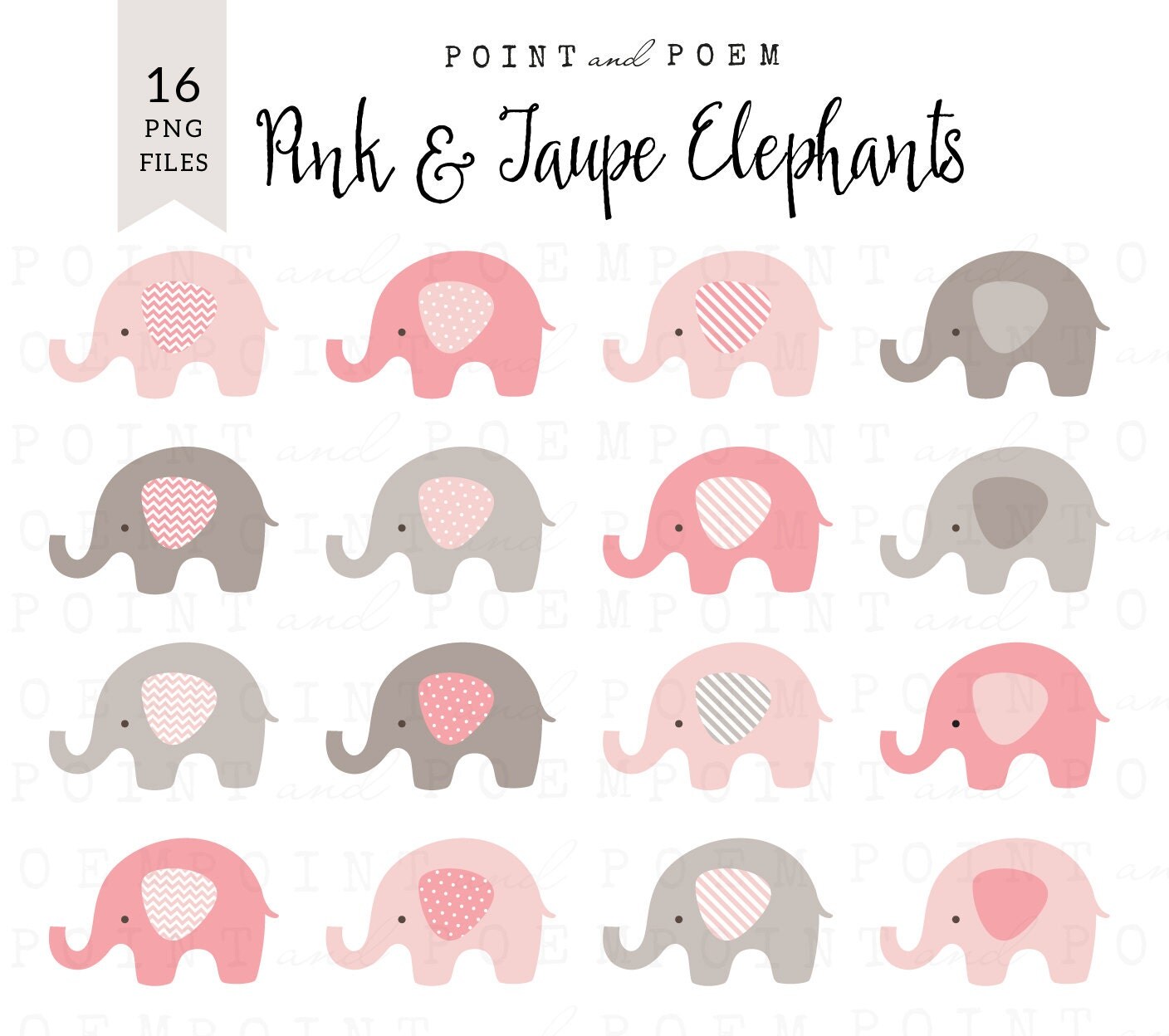Elephants clip art Cute Baby Elephants Pink & by pointandpoem