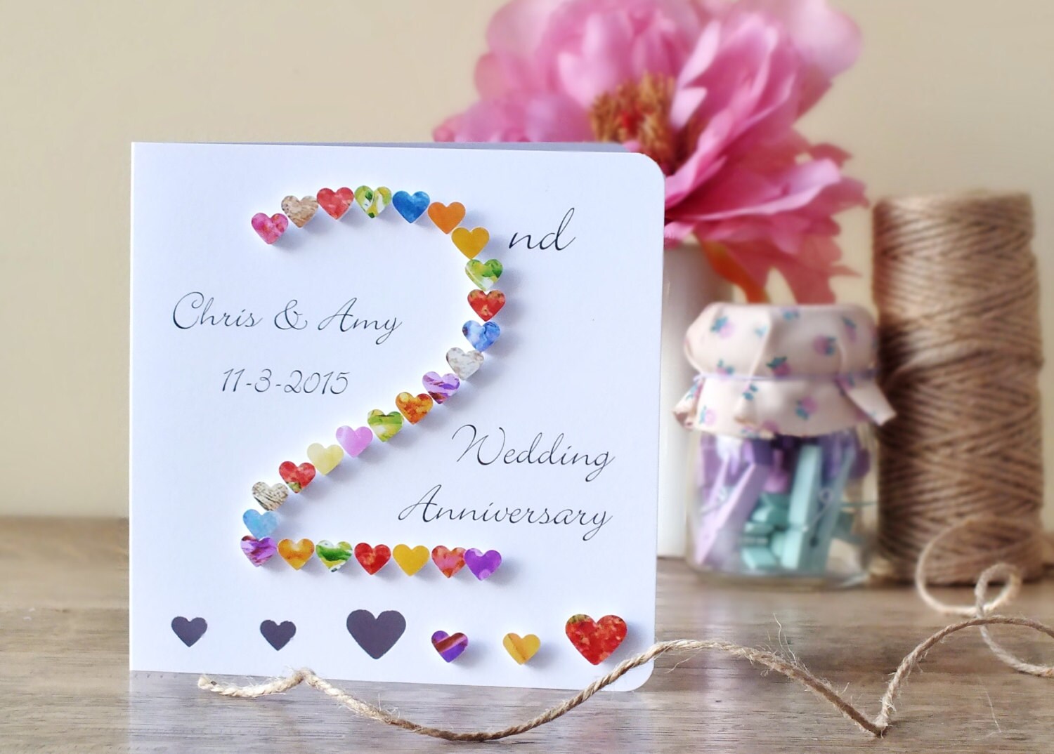 2nd Wedding Anniversary Card Handmade Personalised Second