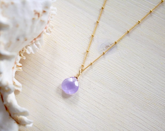 Lavender Quartz Necklace - Lilac Crystal Quartz Faceted Teardrop ...