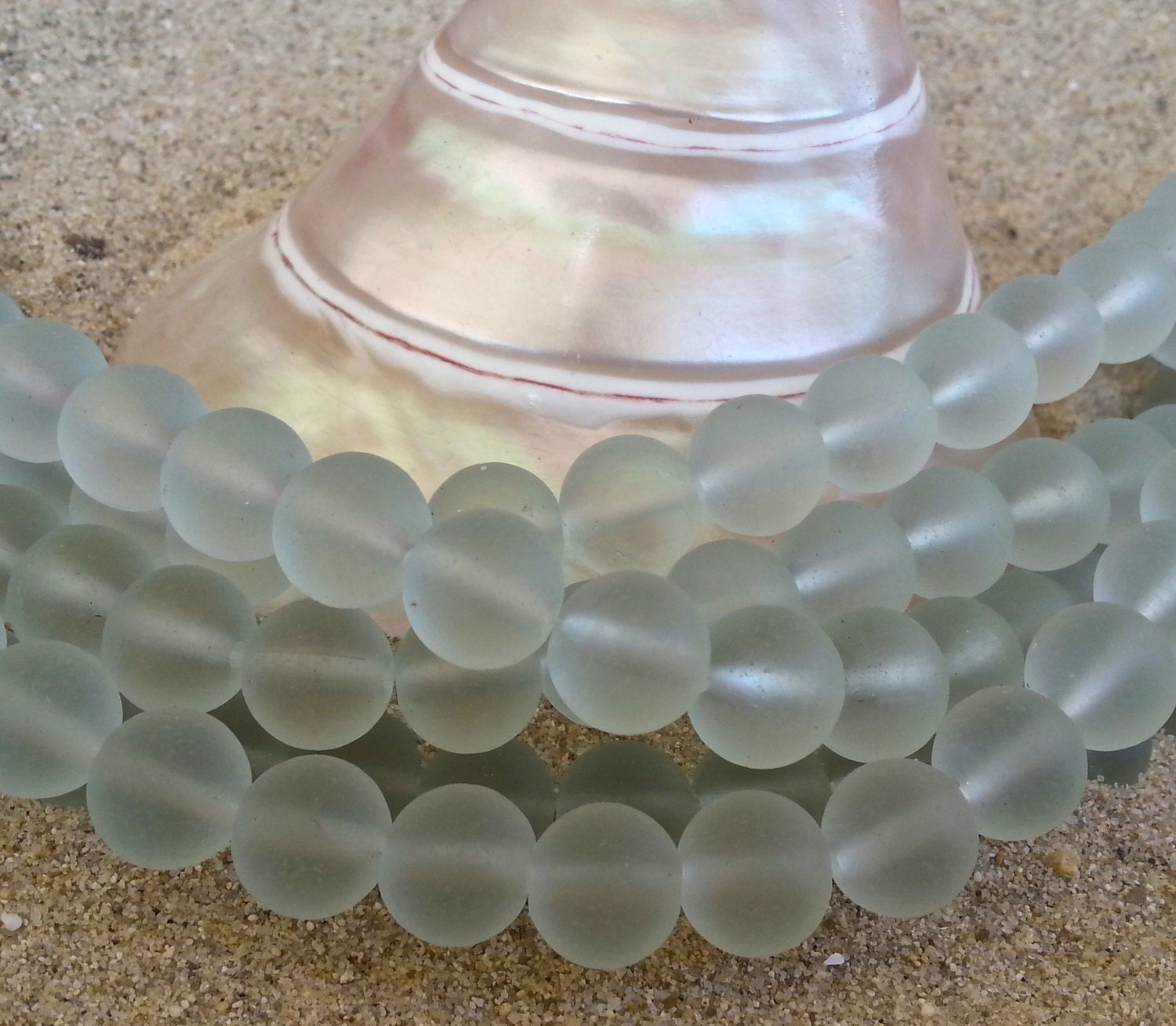 Sea Glass Beach Glass Beads Frosted Sea Foam 10mm Round