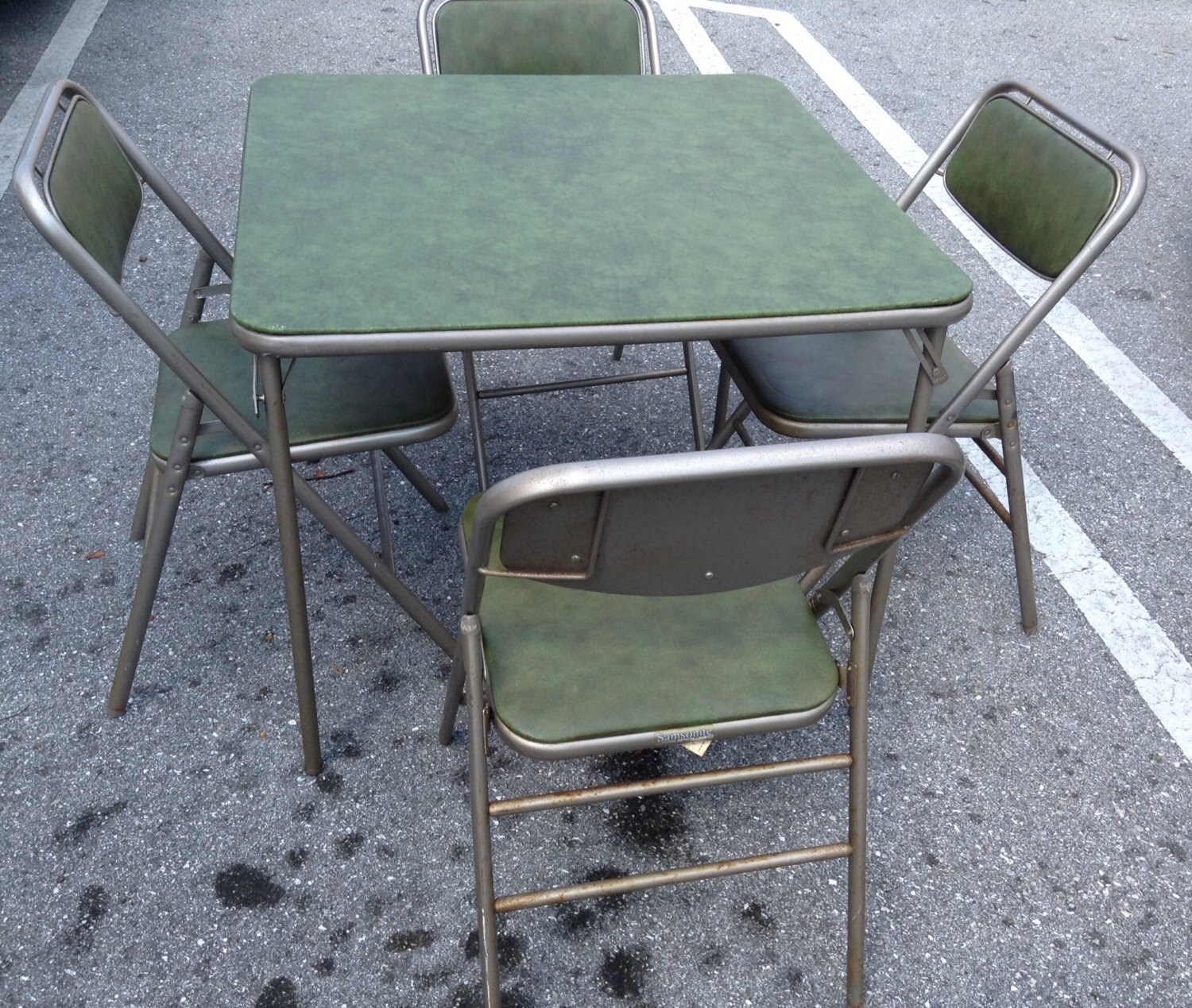 Vintage Industrial Samsonite Square Metal with Vinyl Table & Chairs ...