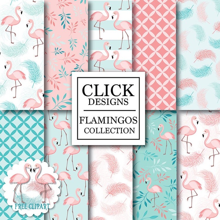 Flamingo Digital Paper: FLAMINGOS birds in pink by ClickDesigns