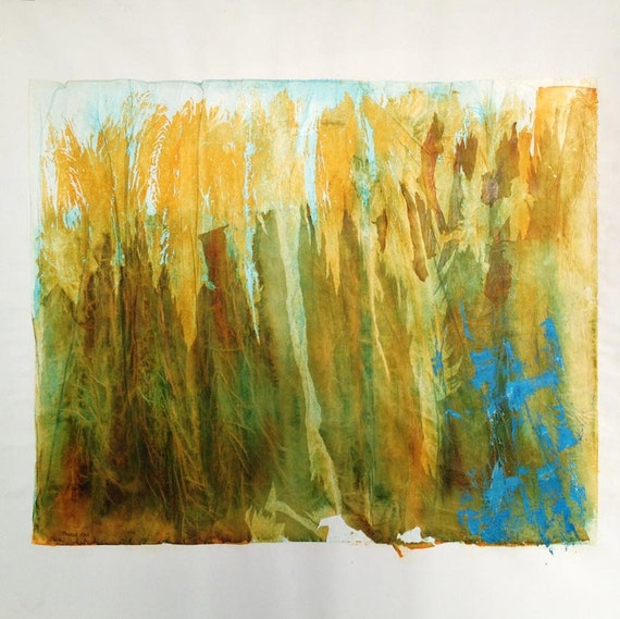 Tall grass original painting ink and collage on canvas