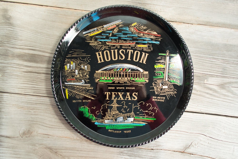 Vintage Black Plastic Serving Tray Featuring Houston Texas, Travel ...