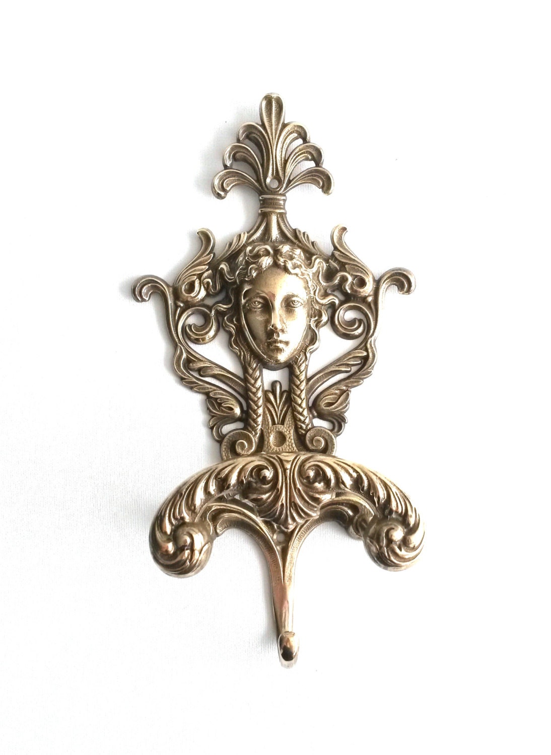 Solid Brass Ornate Wall hook / Coat hook / Angel / Woman. Made in Italy ...