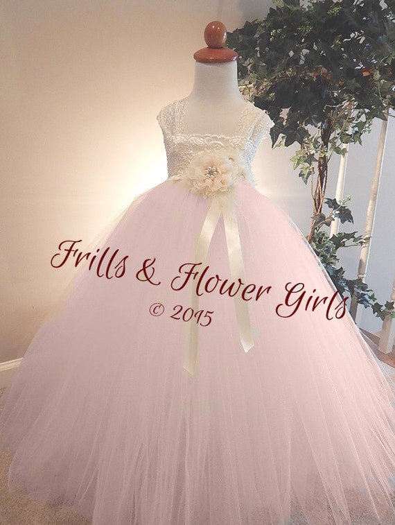 Light Blush Flower Girl Dress Ivory Lace Over Lined Light