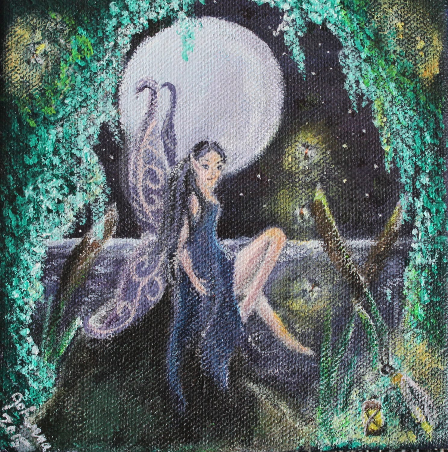 Original Fairy acrylic painting 15x15cm on canvas / Acrílico