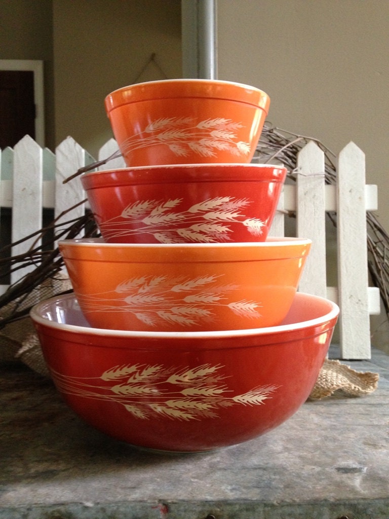 Vintage Pyrex Nesting Bowls Harvest Wheat Red and Orange – Set of 4 ...