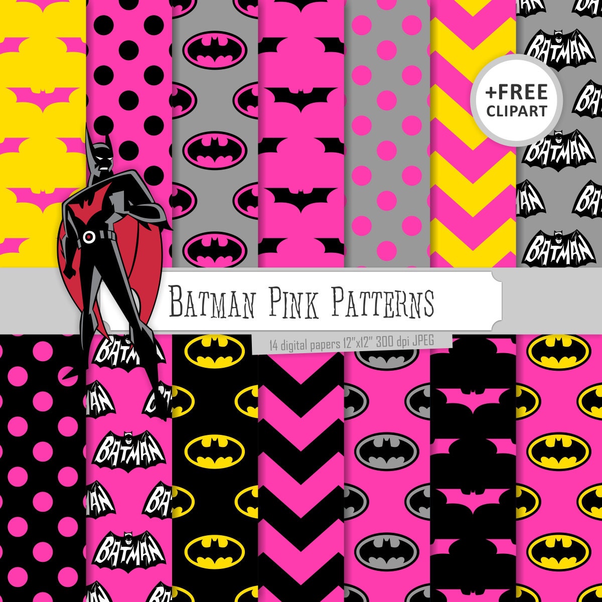 Buy 2 Get 1 Free Digital Paper Batman Pink Patterns Black