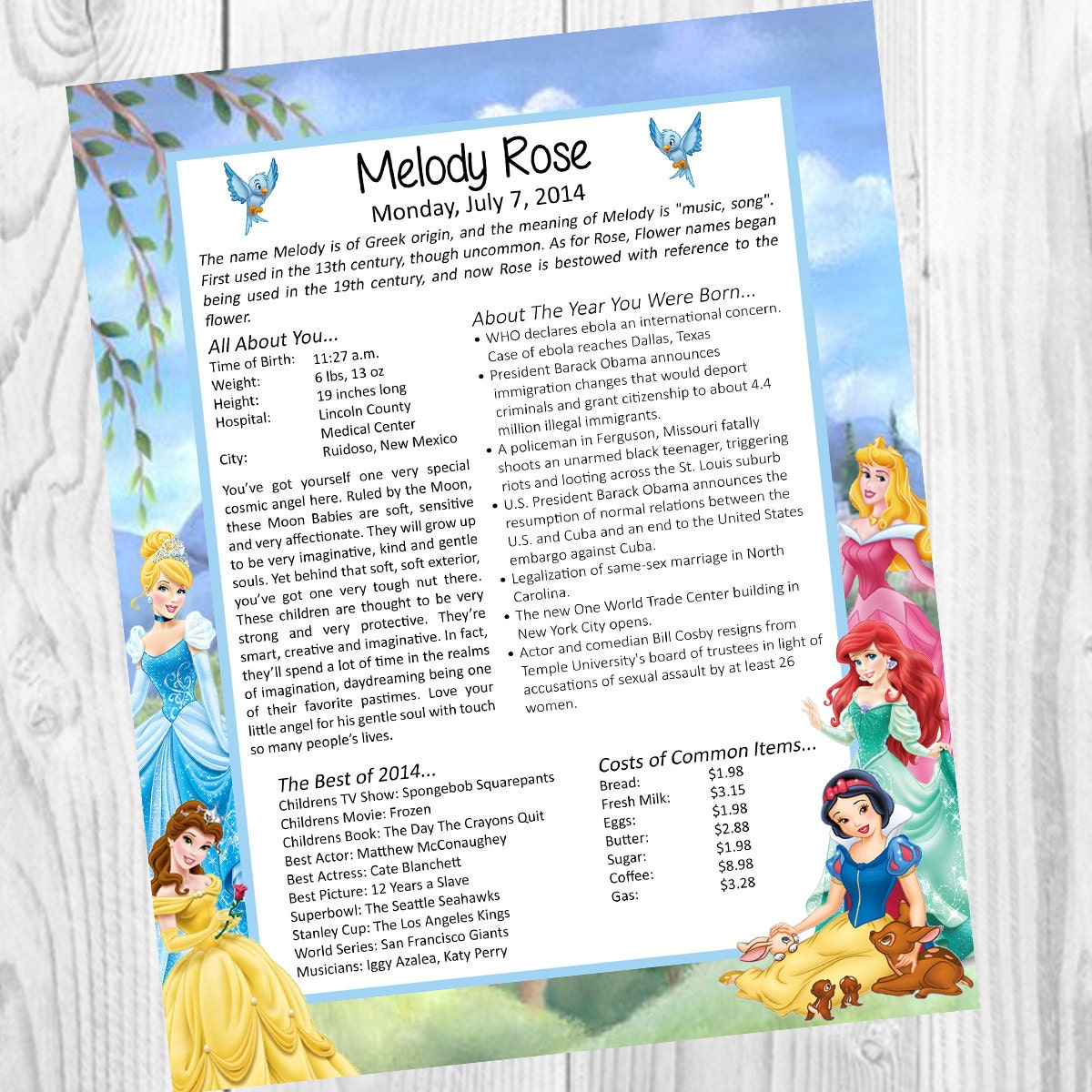 Personalized Princess On The Day You Were Born Birth Keepsake personalized-princess-on-the-day-you-were-born-birth-keepsake