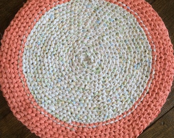 Items similar to Blue, Pink, and White rag rug on Etsy