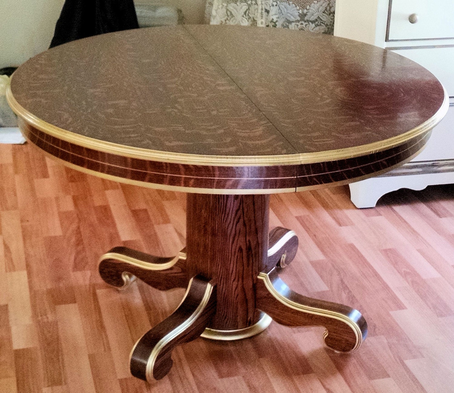 Dining TABLE, w/ Gold Leaf trim, Antique, Quarter Sawn, Virgin White ...