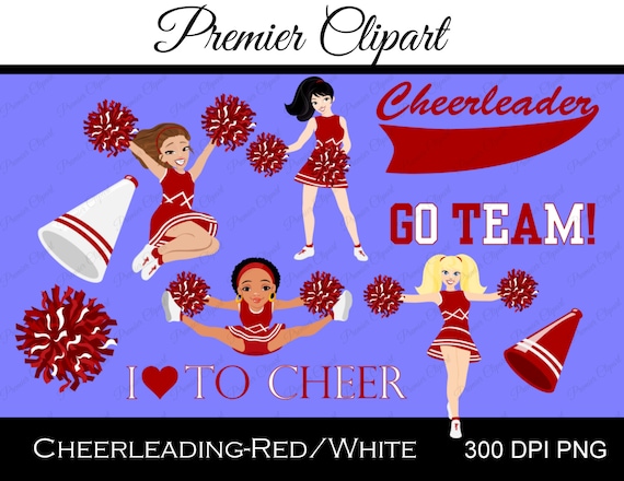 Cheerleading Red & White Digital Clipart