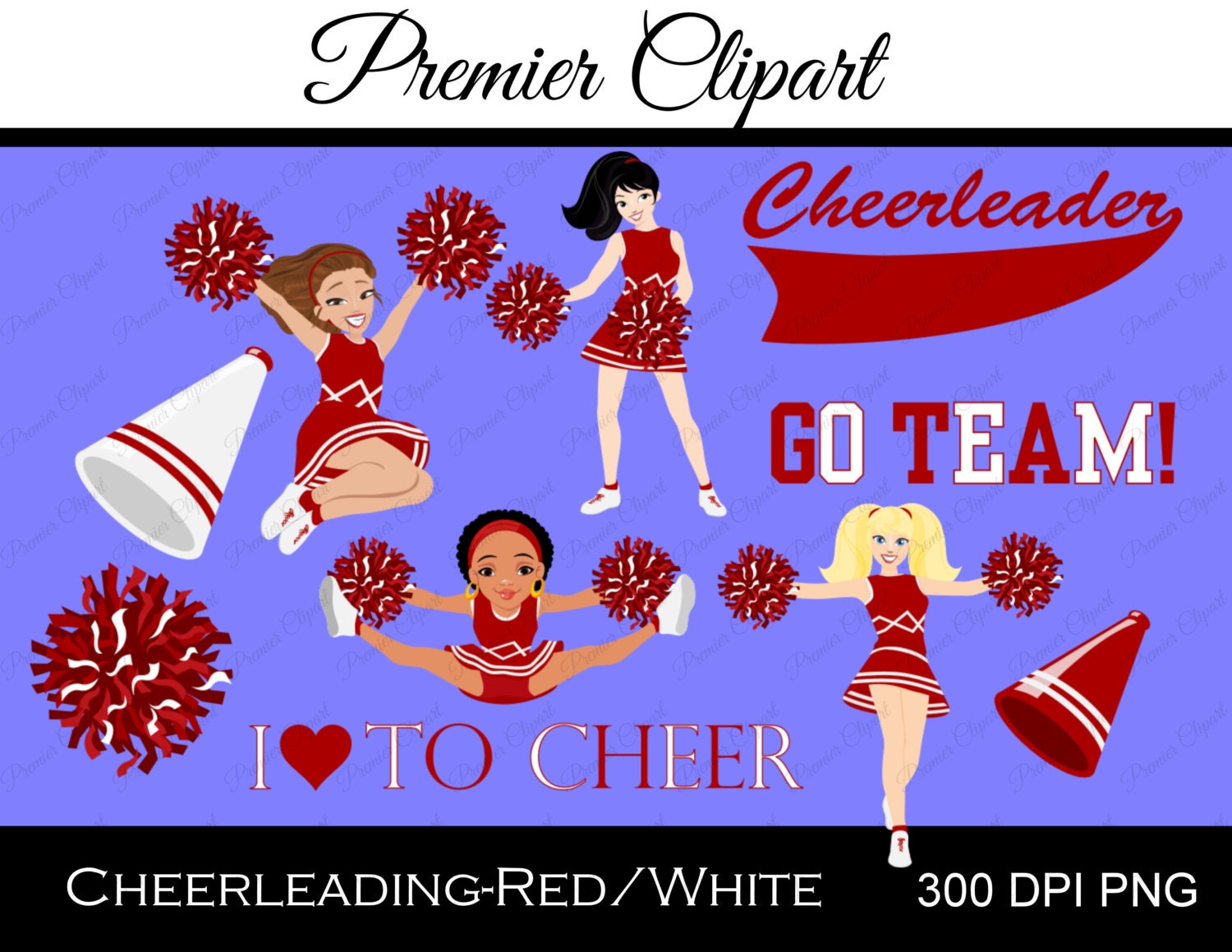 Cheerleading Red & White Digital Clipart