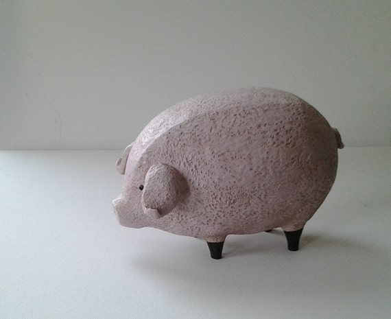 Vintage pig figure / ceramic pig / large pink pig