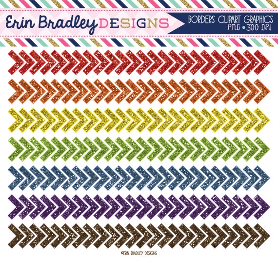 Glitter Chevron Borders Clipart in Rainbow by ErinBradleyDesigns