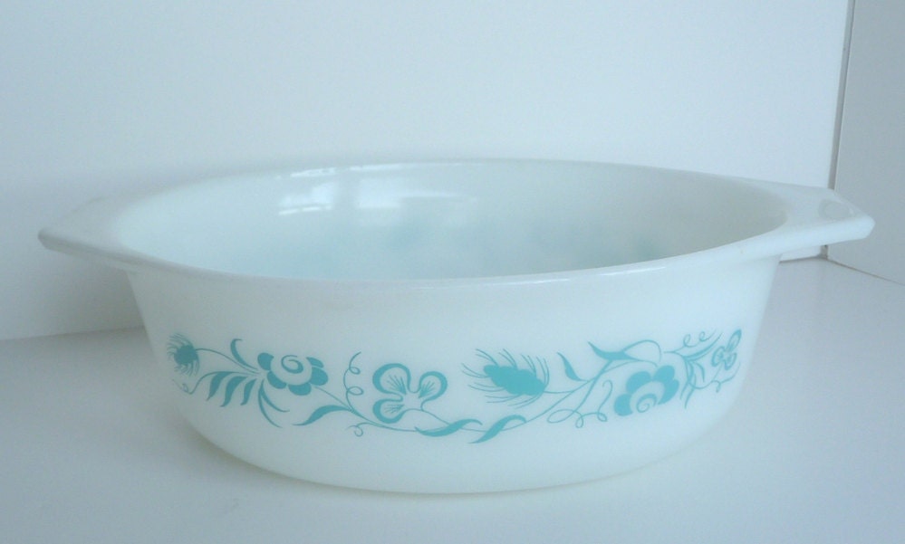 Pyrex Oval Casserole Dish Meadow Pattern 1.5 Quart Turquoise Floral on ...