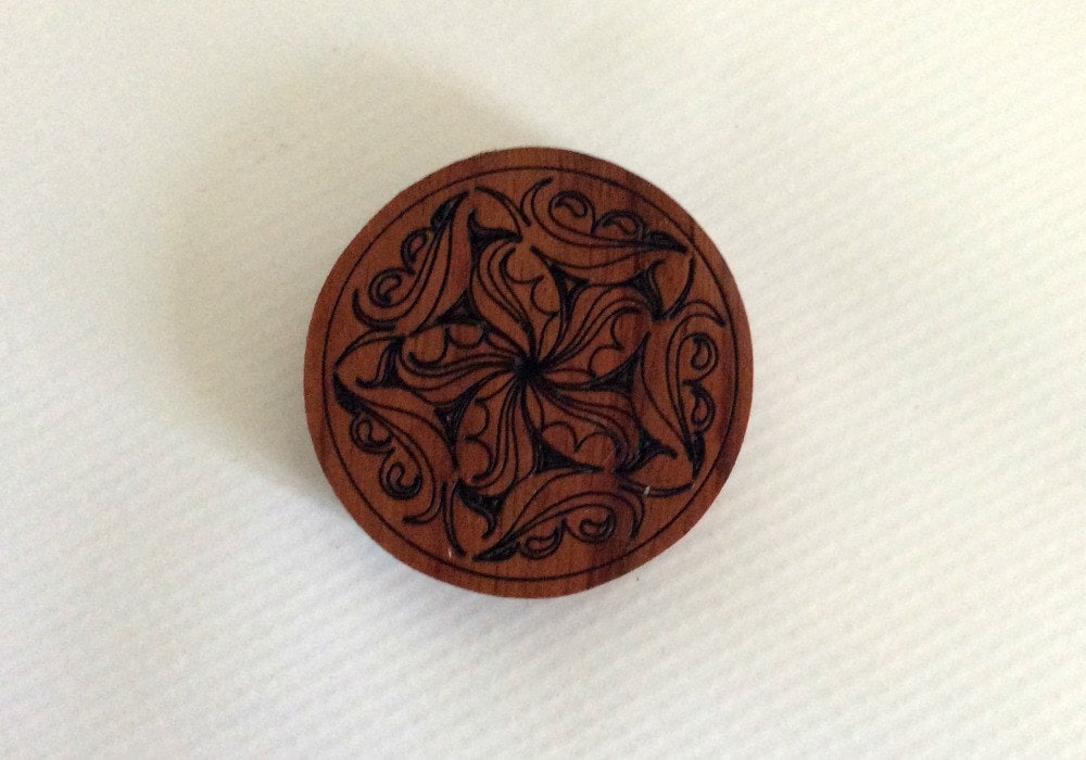 3 Laser Engraved Flowery Magnets on Bubinga – Small Wood Magnet -Laser ...