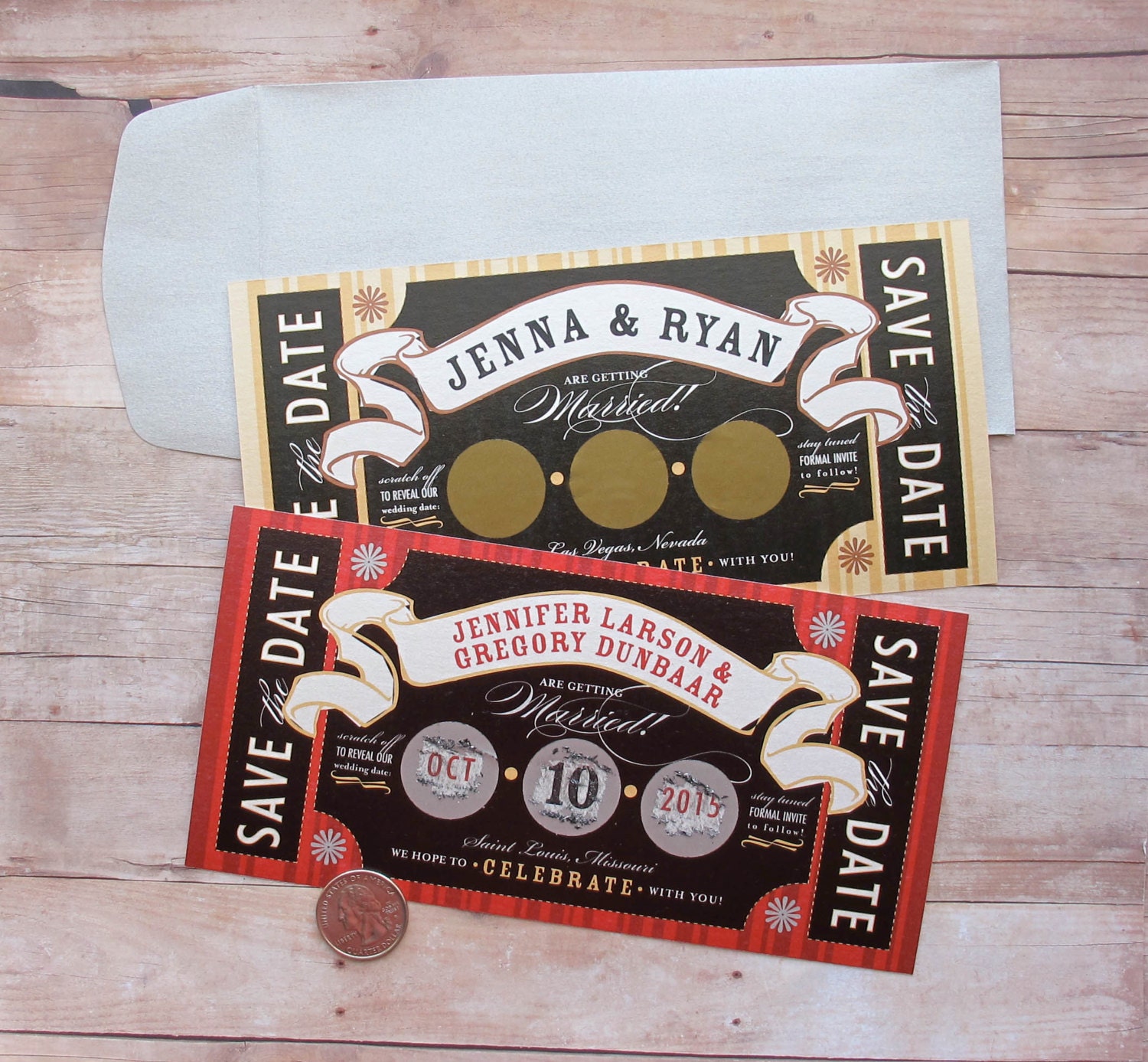 Lucky in Love Lotto Lottery Scratch off Save the Date Card