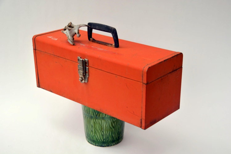 Orange Steel Tool Box: Antique Hardware & Toolbox by MerlesVintage