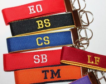 Monogram Key Fob Navy Polka Dot Key Chain