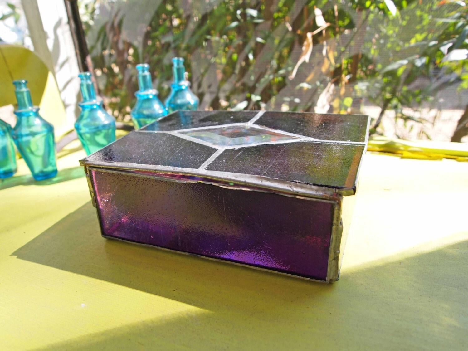 Glass Box Keepsake Box Stained Glass Box Purple Home Decor