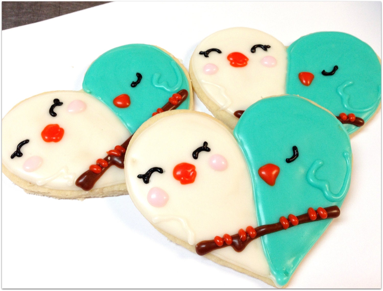 Sugar Cookie Love Bird Heart Wedding Cookies by SugarMeDesserterie