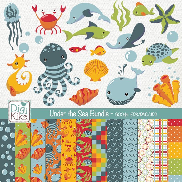 Under the Sea Digital Bundle Clipart and Paper Pack