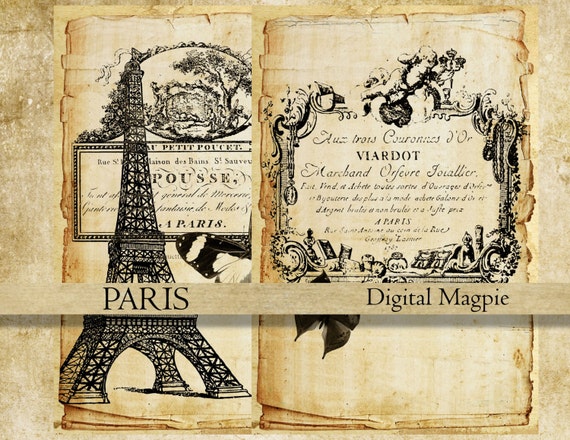Paris vintage shabby digital paper collage sheet worn tattered