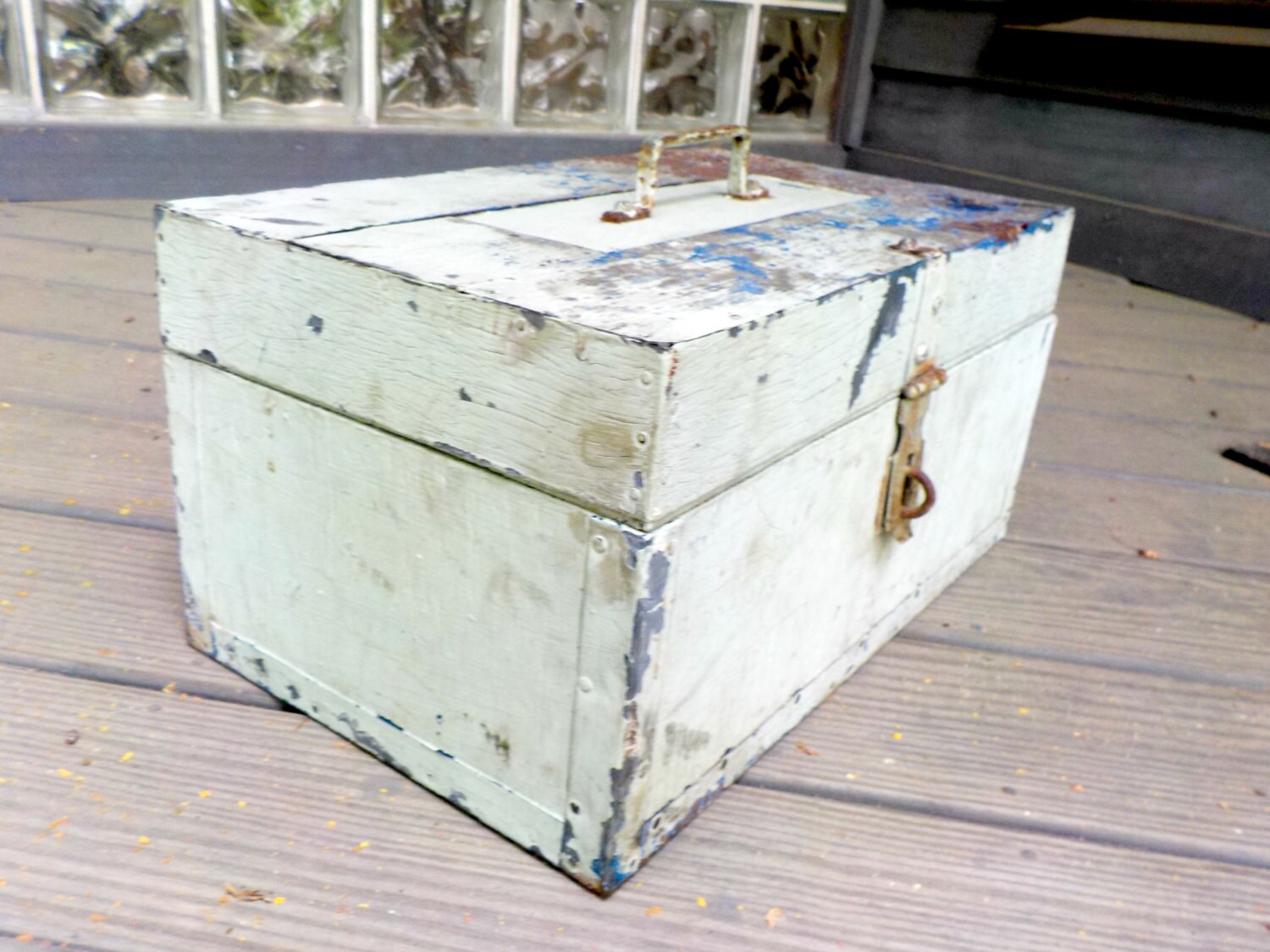 Large Wooden Hinged Tool Box, Back Shelf, Heavy Wood Hinged Box ...