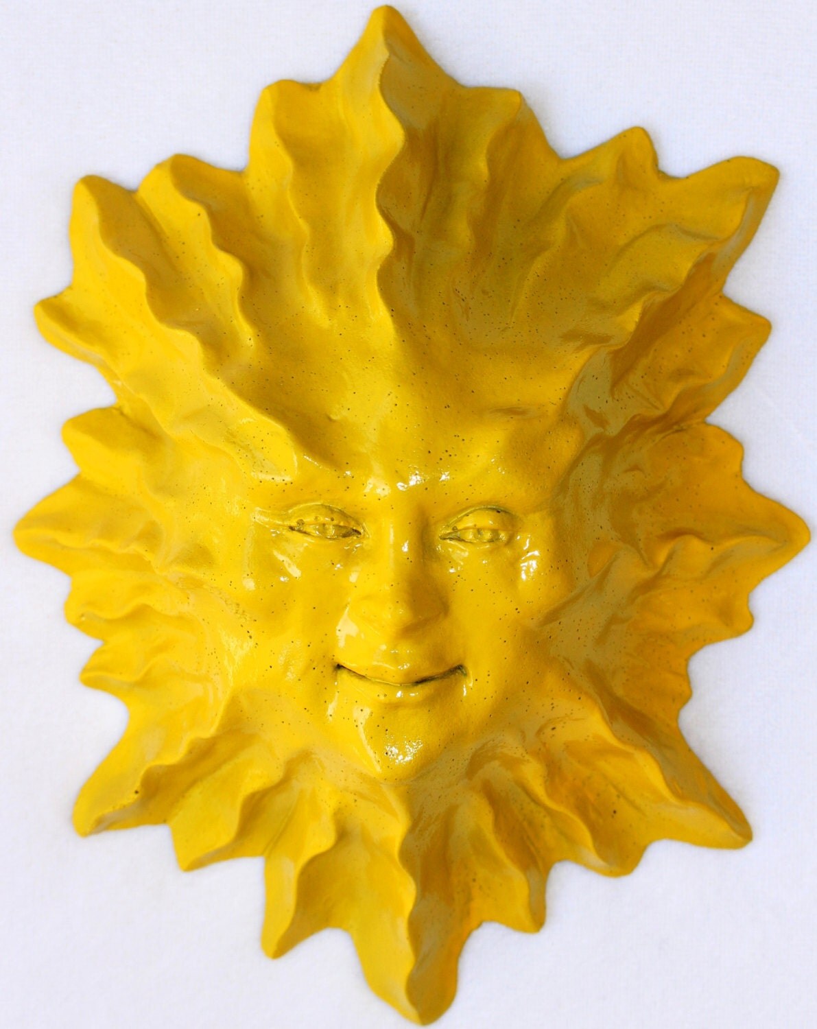 Handmade Sun Sculpture Original Enameled Cast Stone by Claybraven