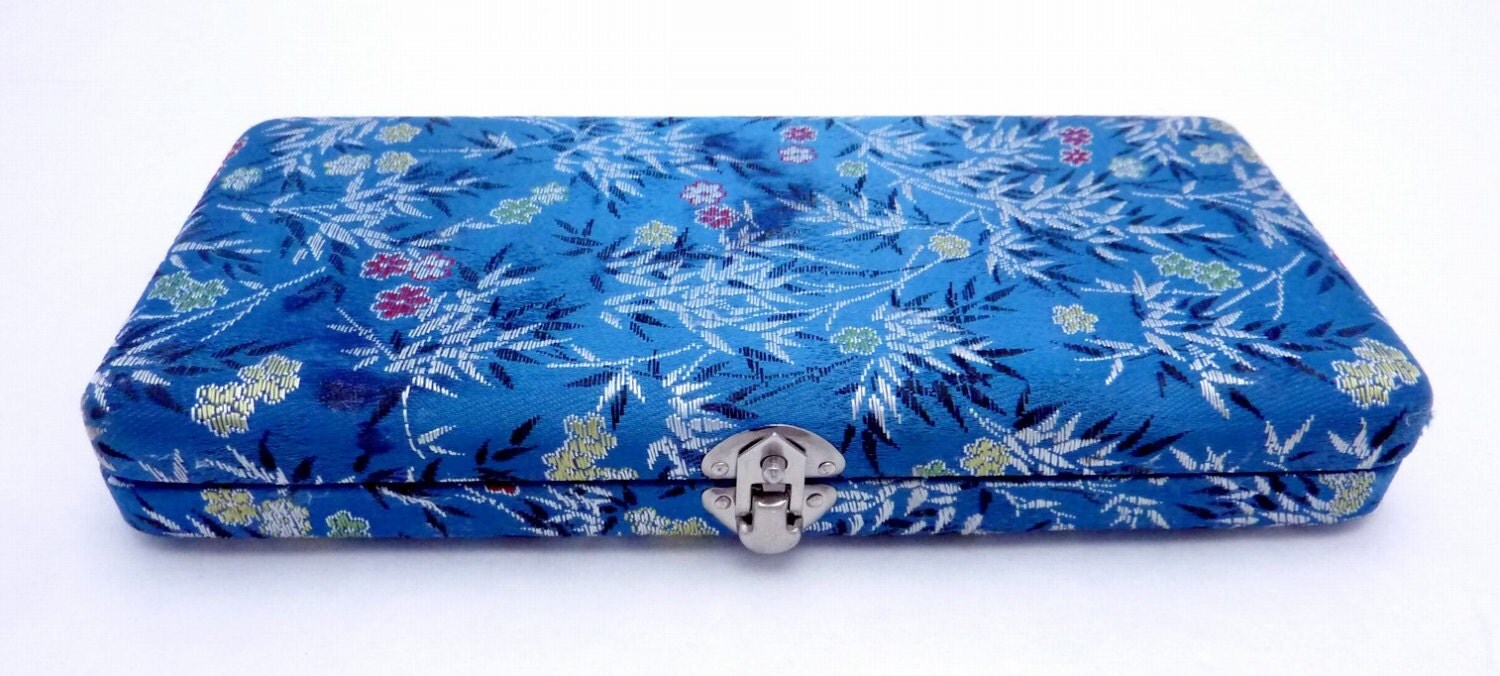 Vintage Blue Silk Velvet Chinese Peking Jewelry Presentation Gift Box ...