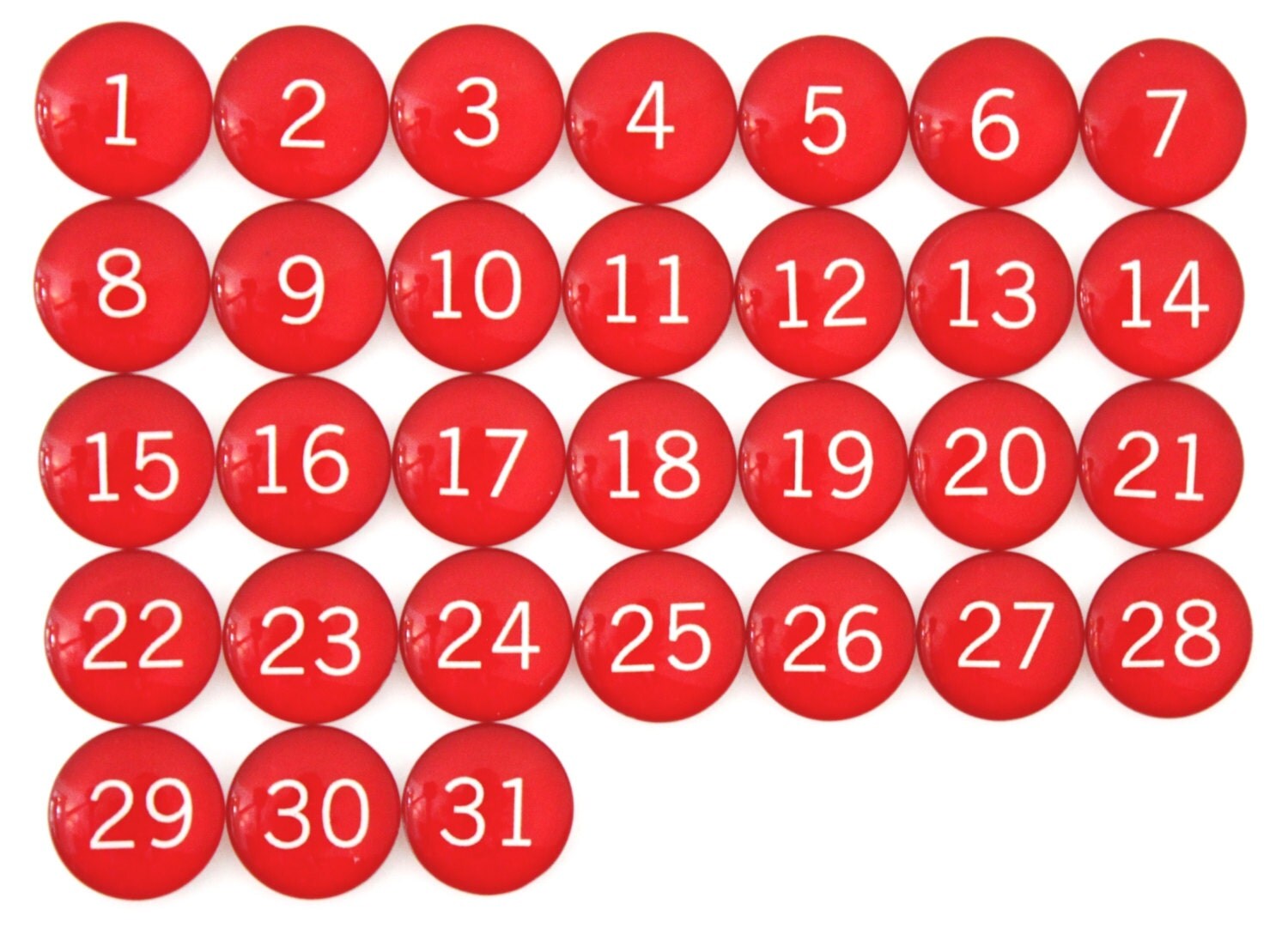 31 Red Calendar Number Glass Magnets