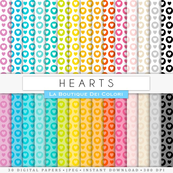 Scrapbooking Hearts Digital Paper all colors heart Rainbow