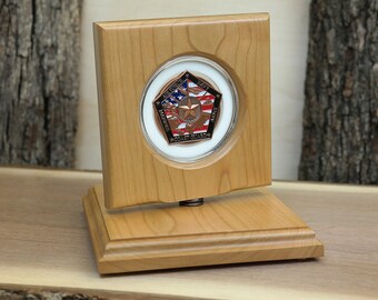 Military Challenge Coin Rotating Display Natural by CoinDisplays