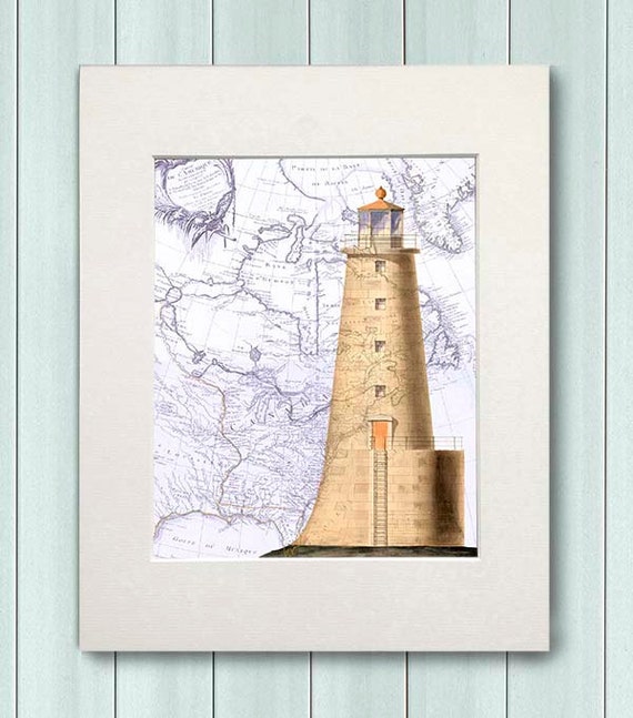 Lighthouse print on nautical map print lighthouse by NauticalNell