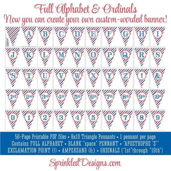 Printable DIY Custom Pennant Banner Red Checkered Gingham