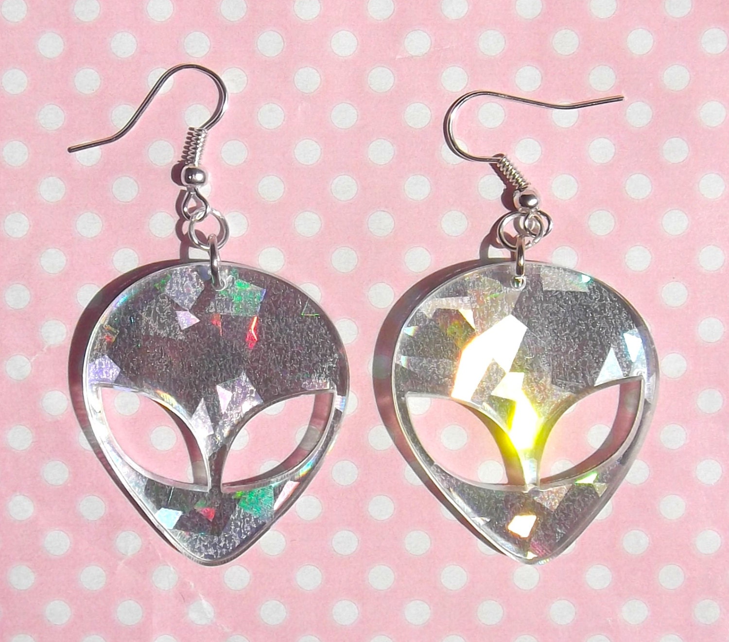 Pastel holographic alien head earrings